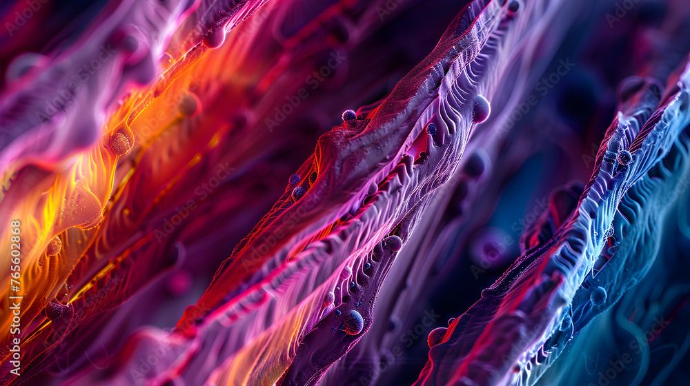 Muscle fibers under the microscope, highlighting the striations and ...