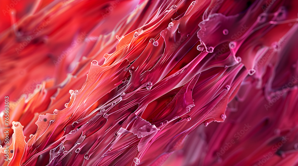 Muscle fibers under the microscope, highlighting the striations and ...