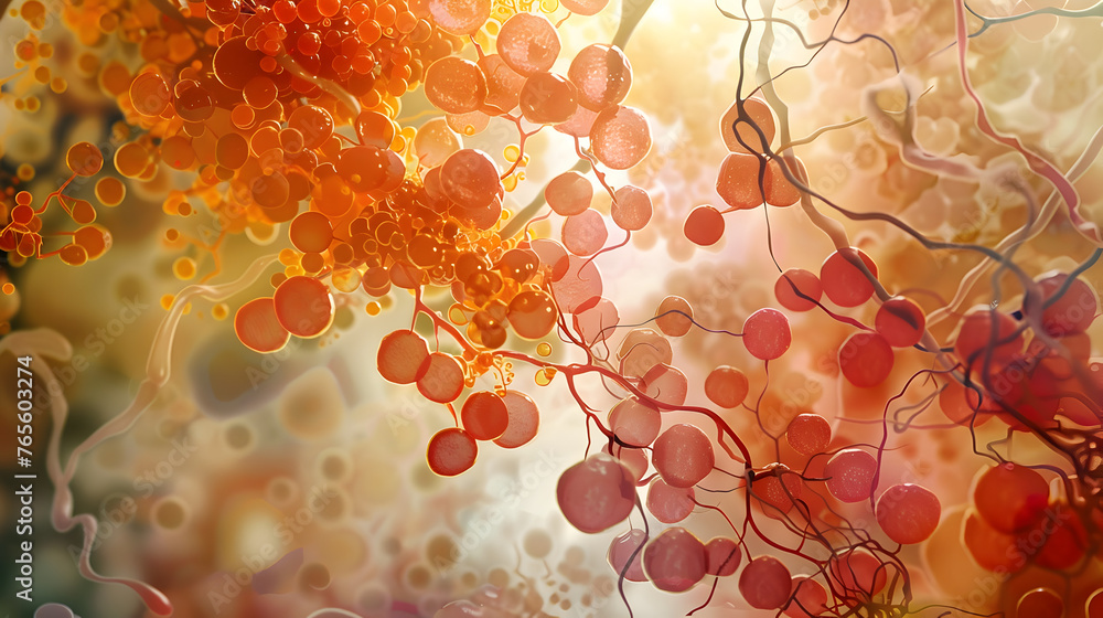 Human bone marrow cells under the microscope, focusing on the ...
