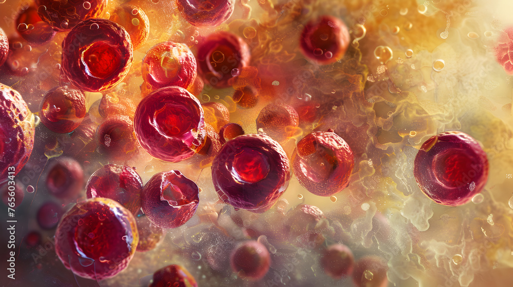 Human bone marrow cells under the microscope, focusing on the ...