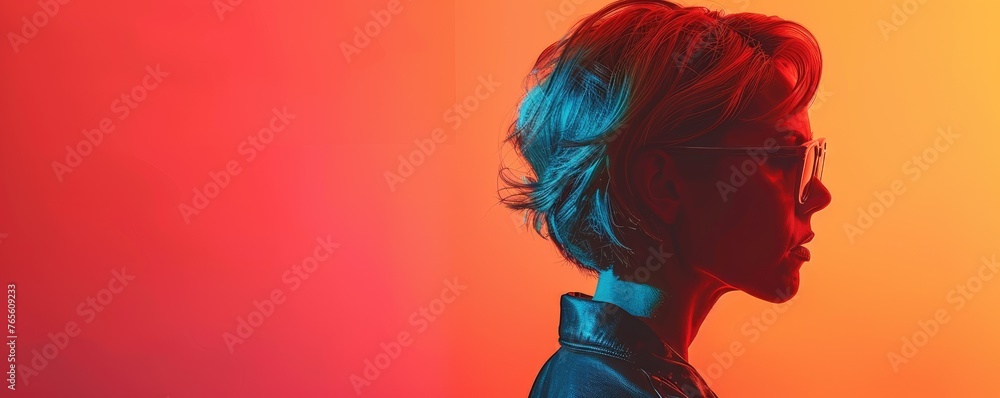 Back view of person against red and orange backdrop - Back view ...