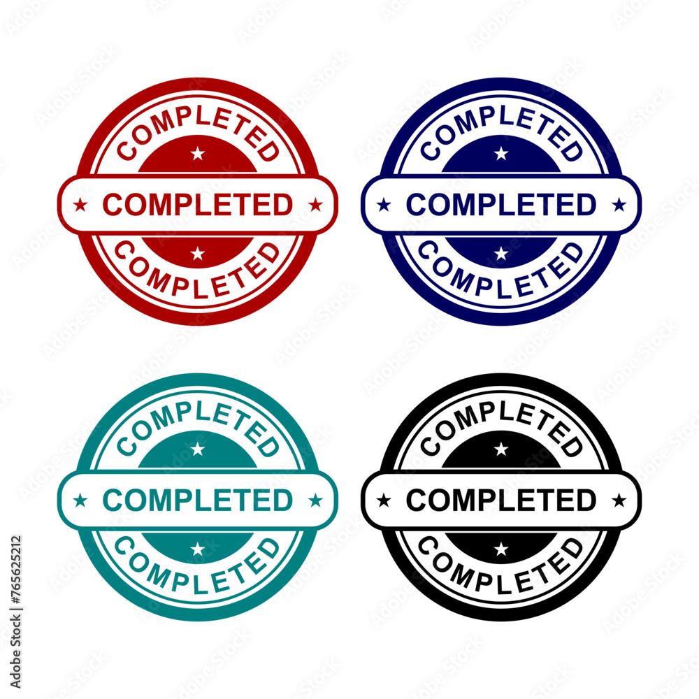 Completed sticker, tag, label, sign,stamp, symbol, isolated on white ...