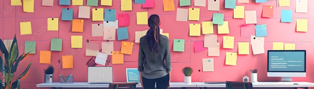 Vibrant Office Brainstorming Scene with Sticky Notes and Colorful Stock ...