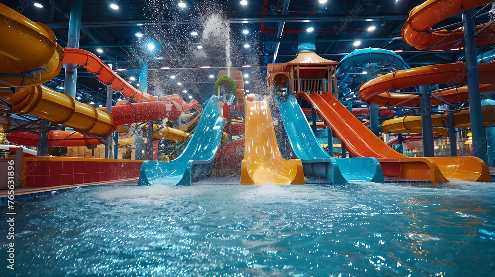 Colorful indoor water park with exciting slides and pools. Perfect for ...
