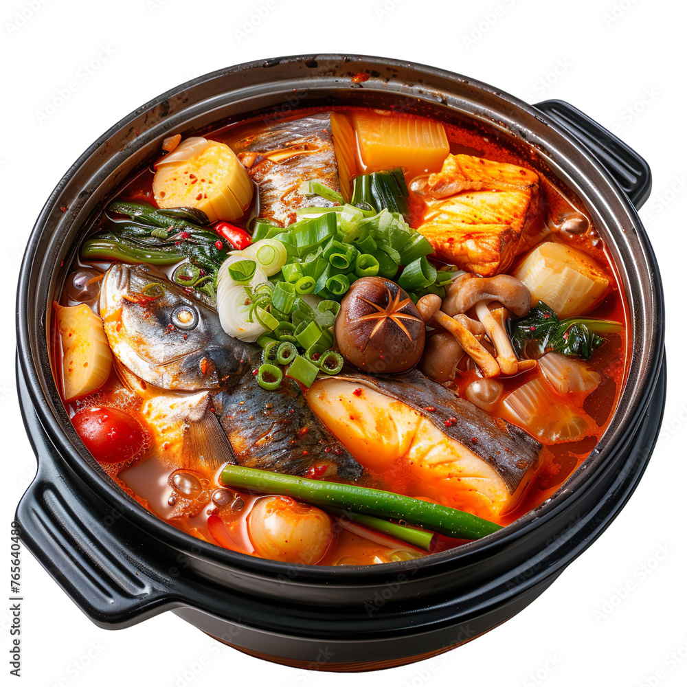 Front view of Maeuntang with a spicy Korean fish stew, featuring ...