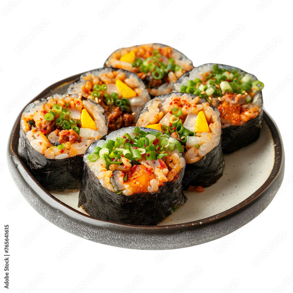 Front view of Yubu Chobap with Korean inari sushi pockets filled with ...