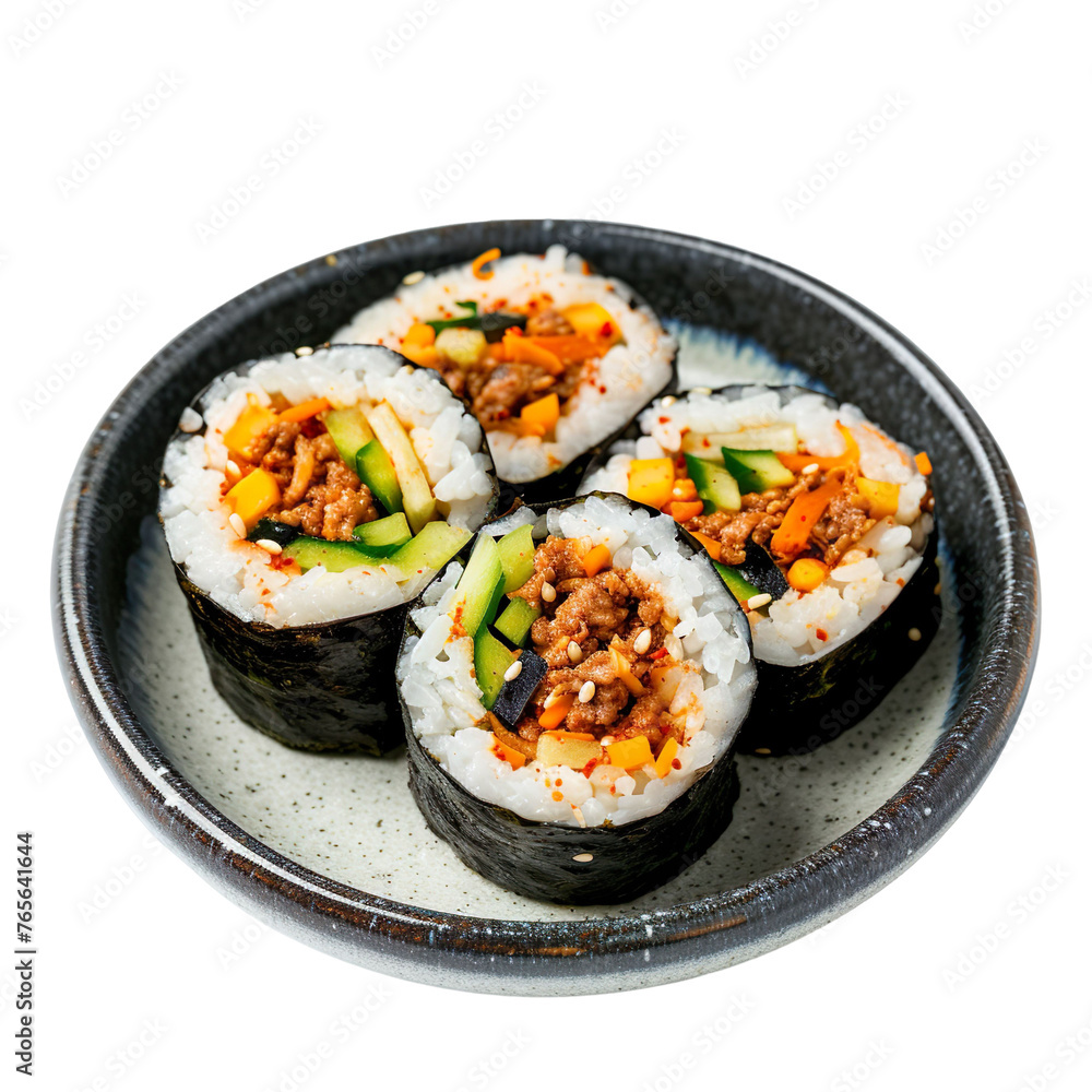 Front view of Yubu Chobap with Korean inari sushi pockets filled with ...