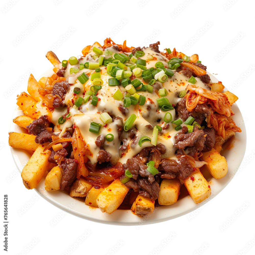 Front view of bulgogi nachos with Korean bulgogi beef, melted cheese ...