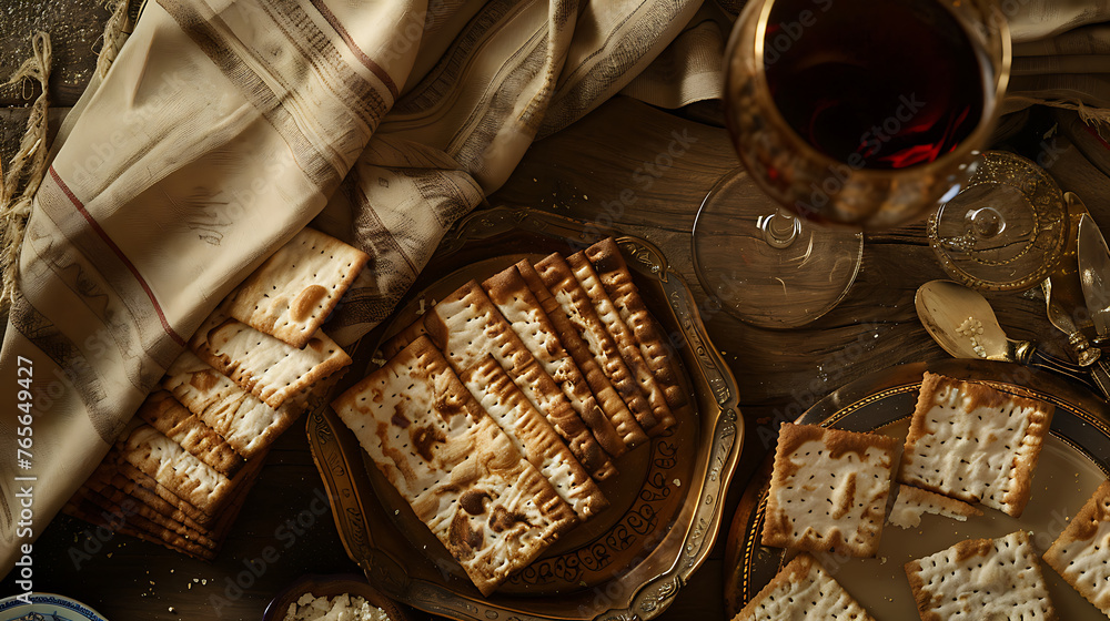 Passover background with matzo, wine, and an old seder plate , Passover ...