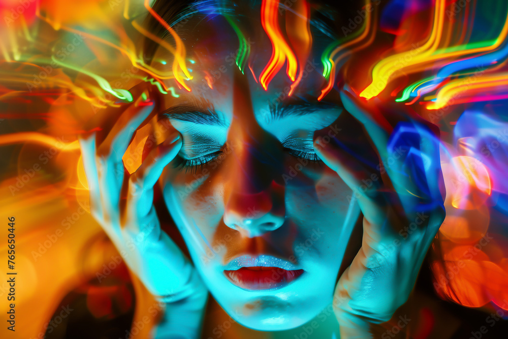 Migraine headache which is causing severe suffering in the brain, felt ...