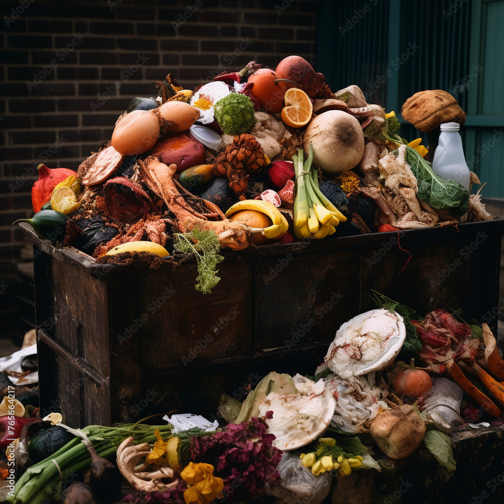 Food in perfect state in a dumpster, representing food waste Stock ...
