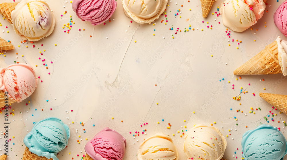 border background with copy space about colorful ice cream Stock ...