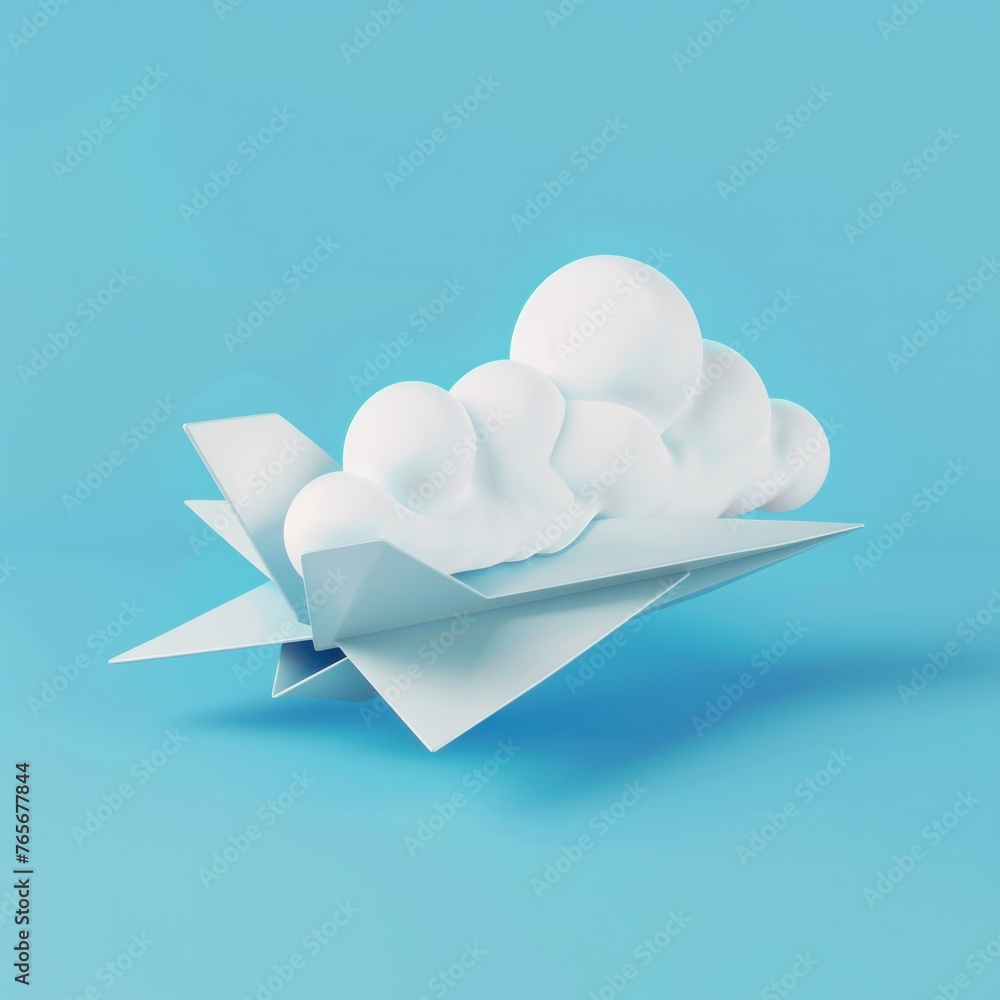 3D Paper Airplane cartoon icon. Origami paper plane. Banner template ...
