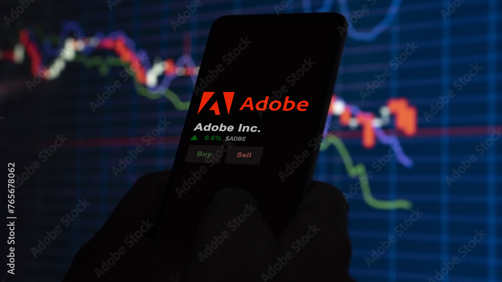 March 23rd 2024 , San Jose, California. Close up on logo of Adobe Inc ...
