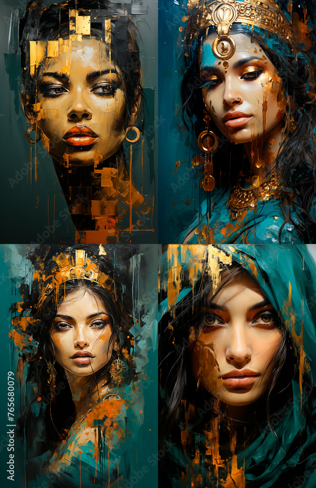 A painting depicting goddesses, lords, humans and bells. Rich in ...