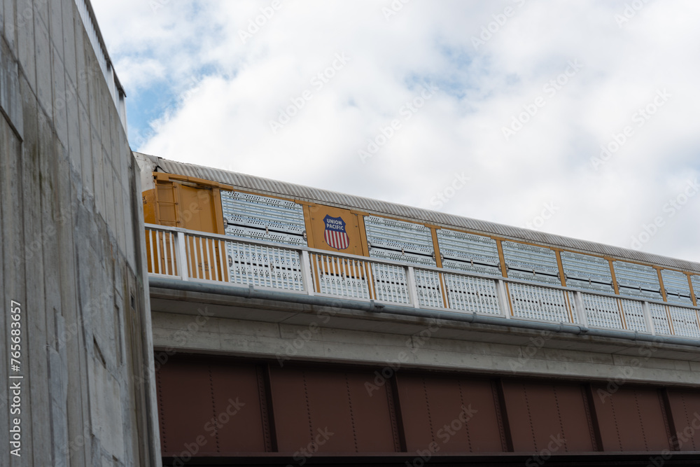 freight train with Union Pacific Railroad (Building America) logo ...