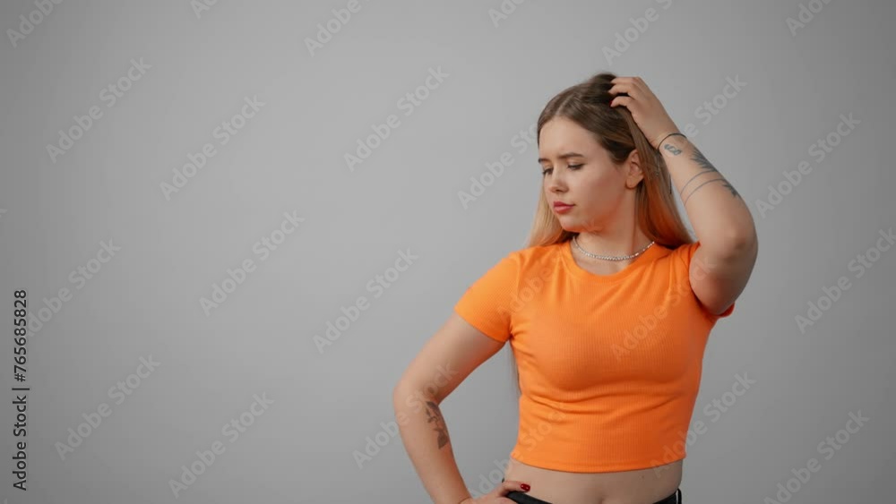 Young woman thinking to solve a problem. Pensive girl thoughtfully at ...
