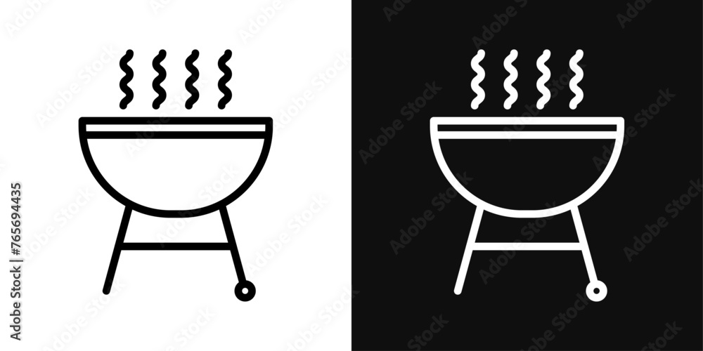 Grilling and Barbecue Equipment Icons. BBQ Roaster and Cooking Symbols ...