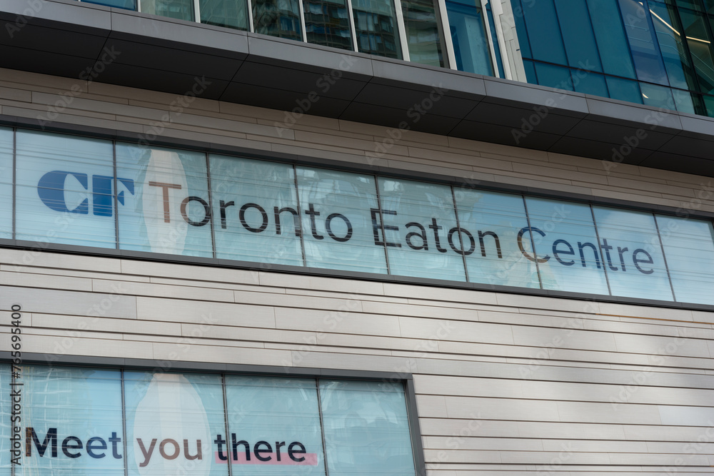 exterior building and sign of CF Toronto Eaton Centre, a famous ...