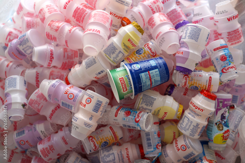 PENANG, MALAYSIA - 14 JUL 2023: A significant pile of plastic bottles ...