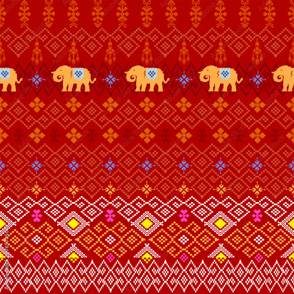 Traditional Thai cloth pattern clothing Thai ethnic sarong Cross-stitch ...