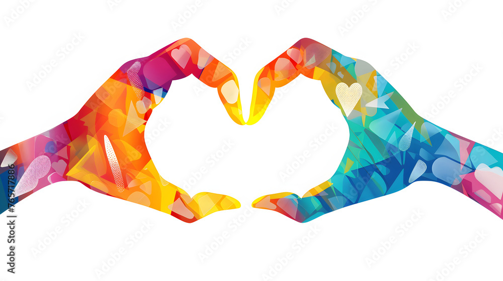 Colorful silhouettes of hands forming a heart, DEI, diversity, equity ...