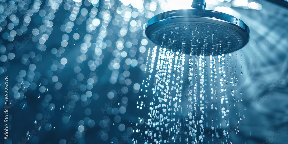 Refreshing Cascade: Rain Shower in Action. Close-up of water droplets ...
