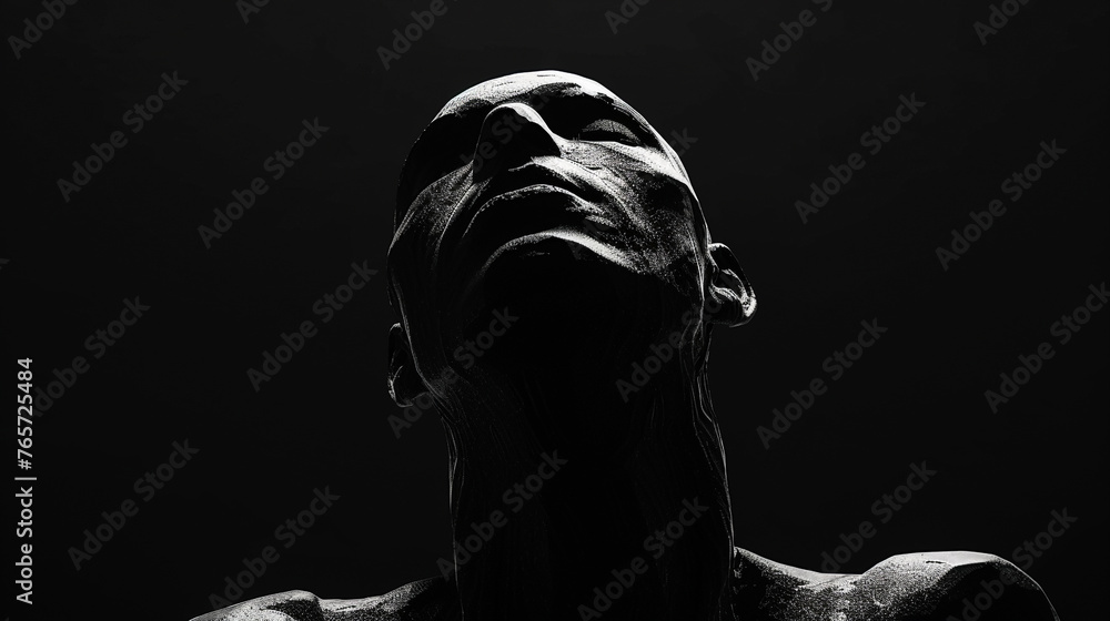 Cinematic head-to-image of an amorphic human form on a black background ...