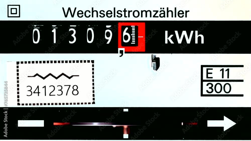 Electricity meter electric meter with red dial number. kWh symbol ...
