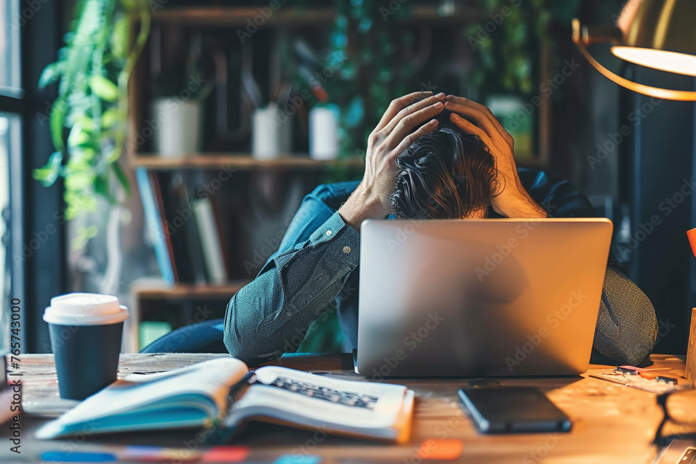 Overwhelmed employee facing deadline pressure. Intense office ...