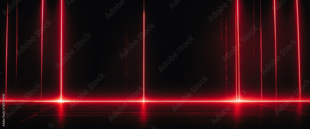 Bright red flare rays of neon lights on plain black background from ...