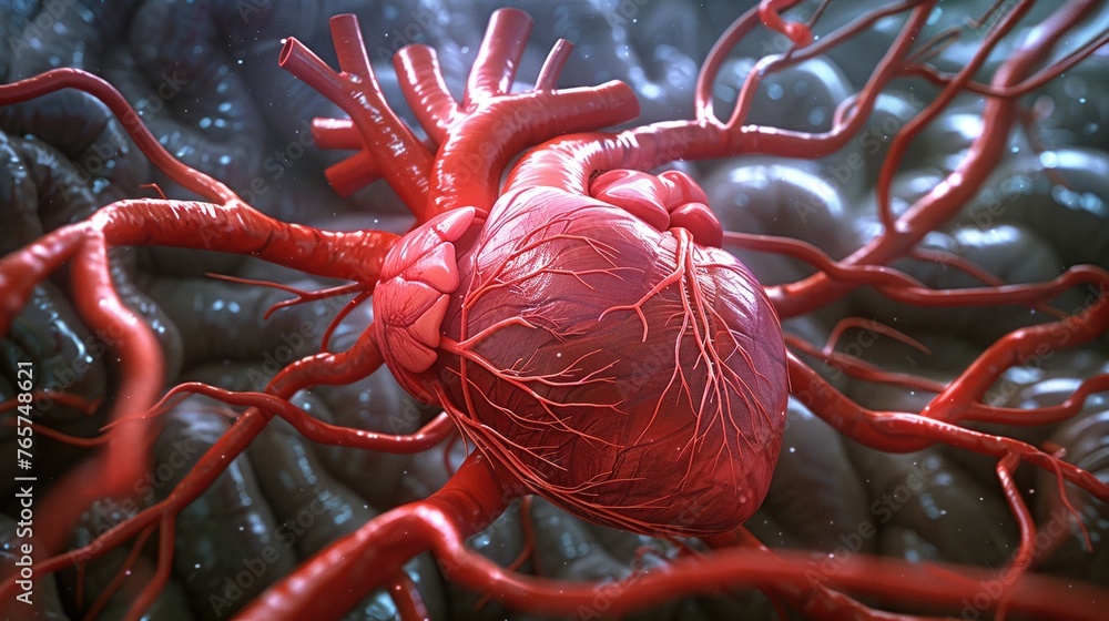 Vibrant heart thriving amidst clean arteries, pulsing energetically, a ...