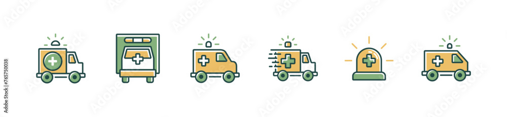 hospital emergency ambulance car icon set medical accident rescue ...