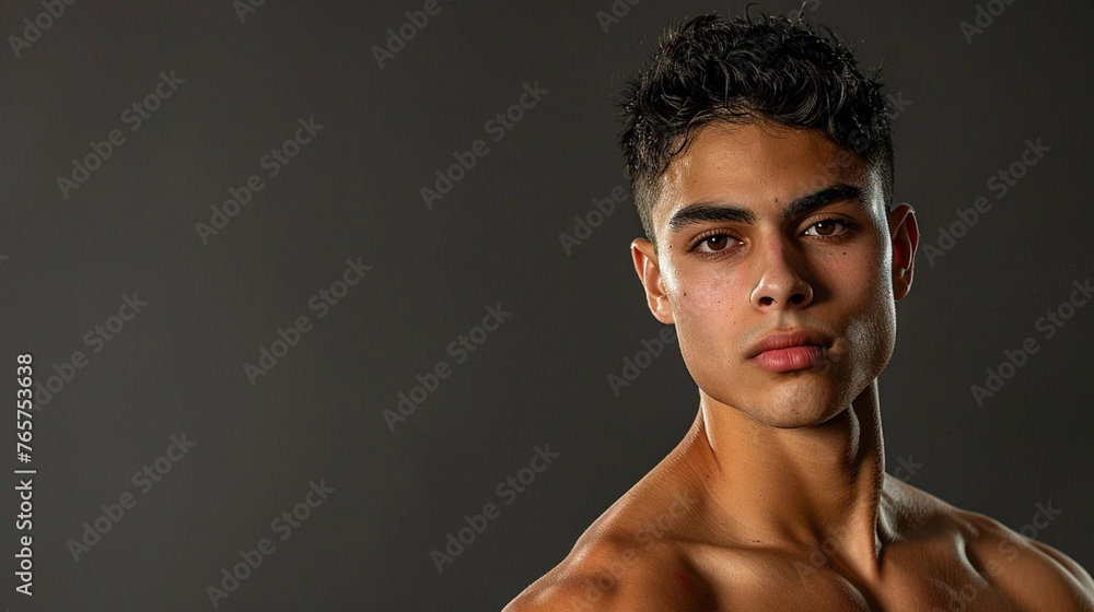 copy space, stockphoto, very handsome Latino male model, boy-ish ...
