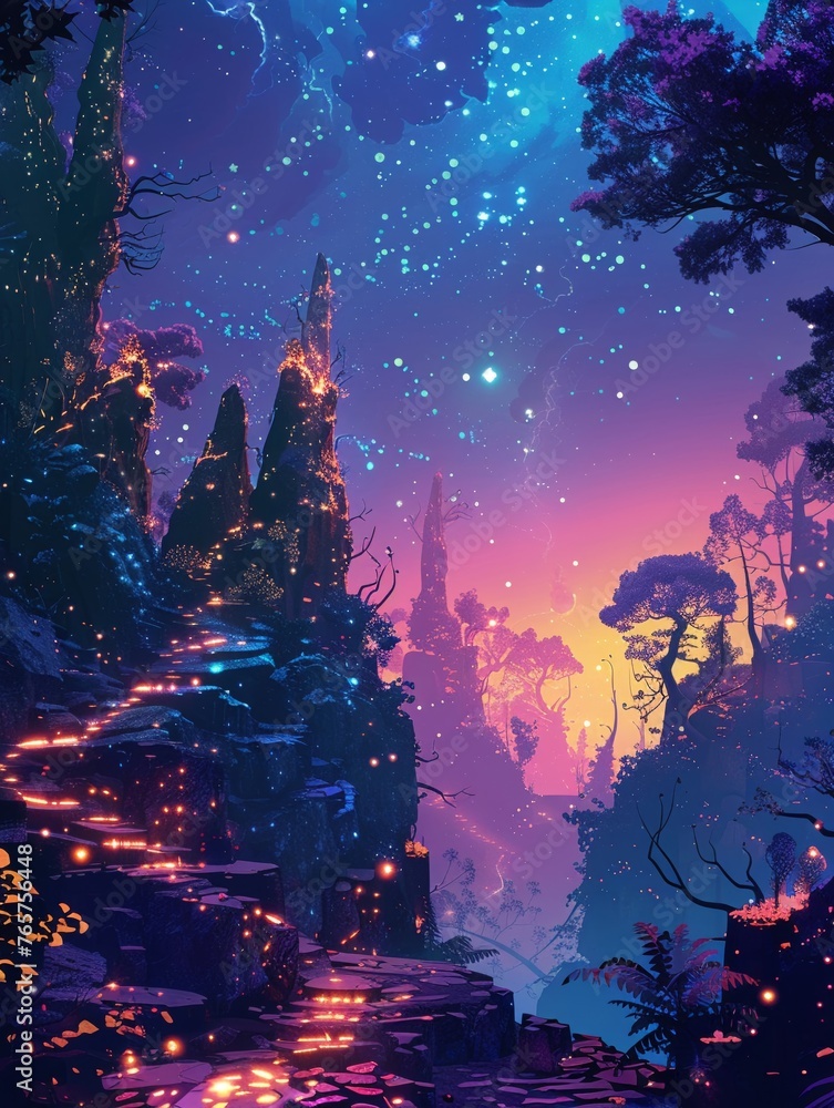 Space Adventure RPG,Bioluminescent ecosystems Stock Illustration ...