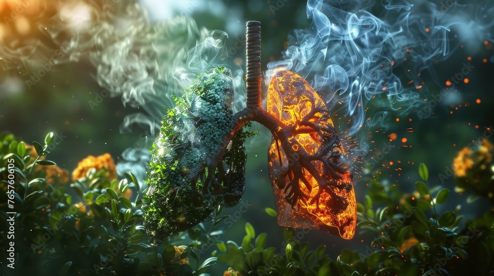 A collage of images depicting the progression of lung damage caused by ...