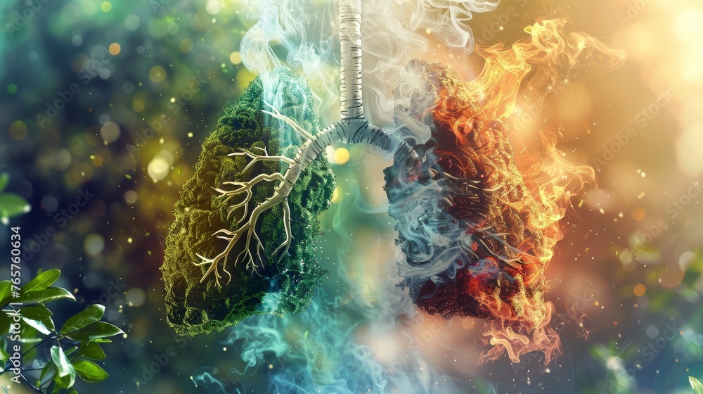 A collage of images depicting the progression of lung damage caused by ...