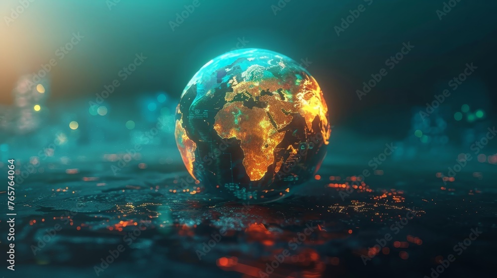 A digital representation of Earth with continents aglow, this ...