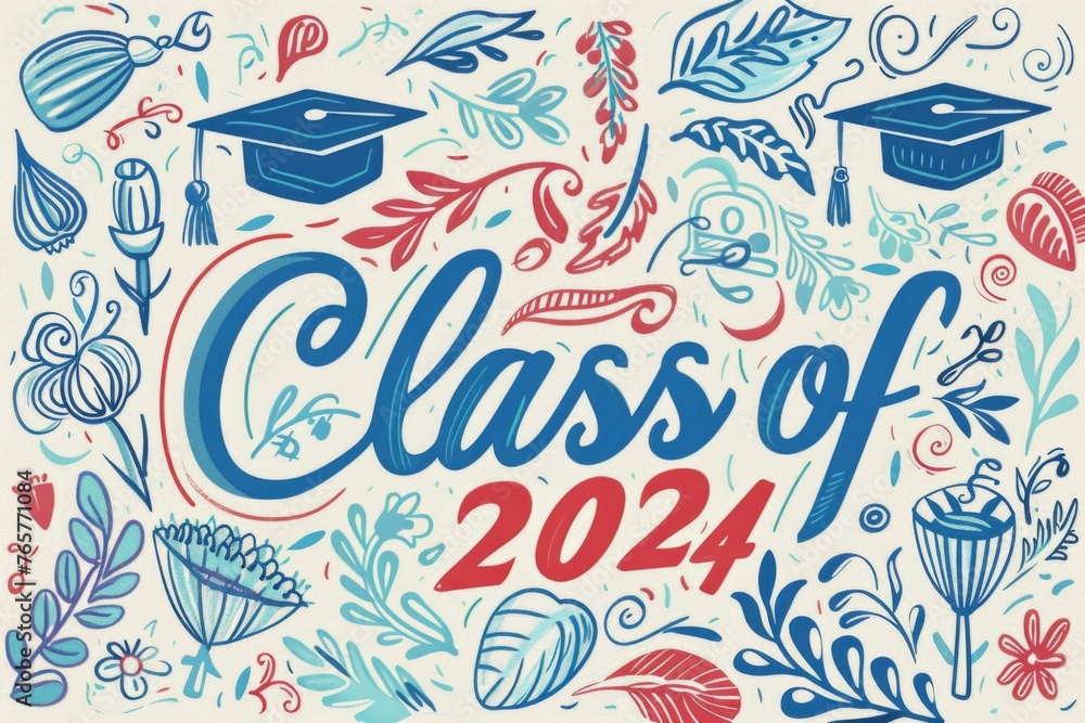 illustration word "Class of 2024" Congrats Graduation lettering with ...