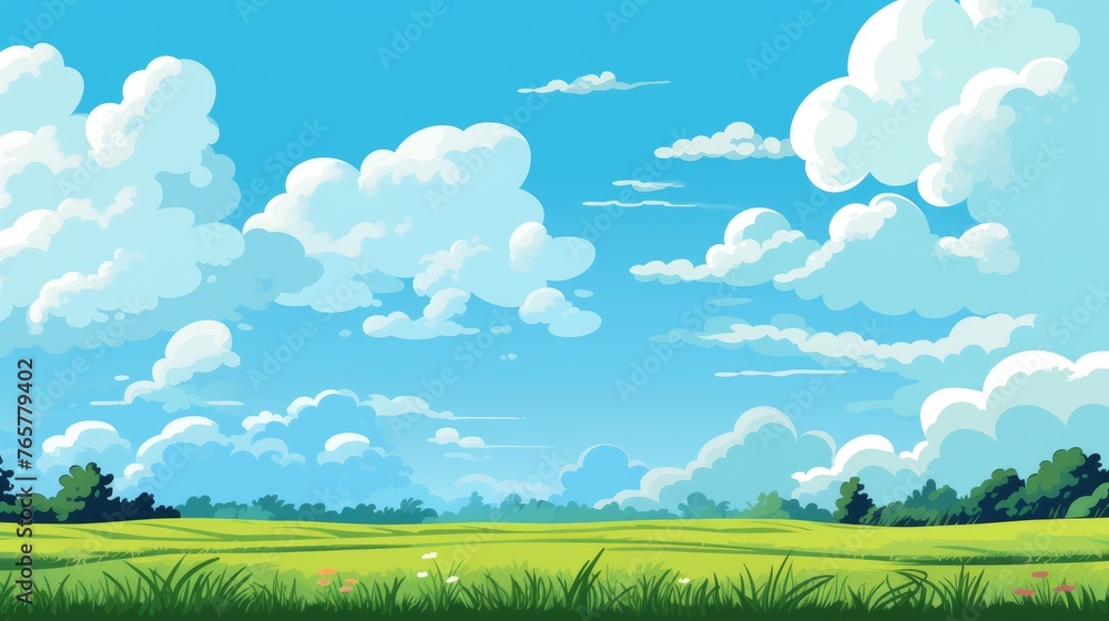 Blue sky clouds sunny day wallpaper. Grass Field landscape with blue ...