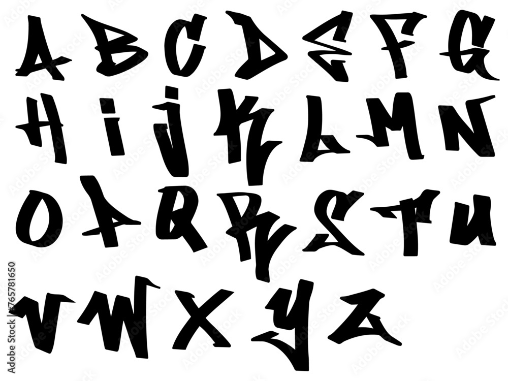 Graffiti tag letters, vector hand drawn graffiti alphabet A to Z Stock ...