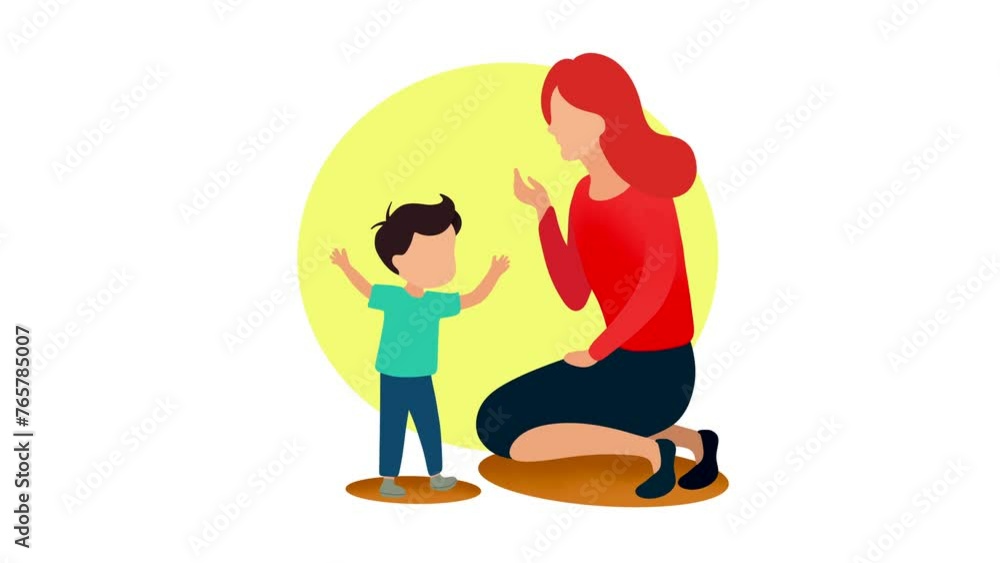 mom with son characters animation, Heart shaped young son and mother ...