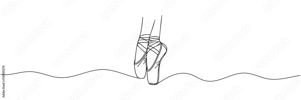 Ballerina's feet in pointe shoes. World Ballet Day. One line drawing ...