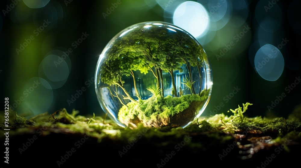 Transparent electric lamp with a globe and plants inside. symbol of ...