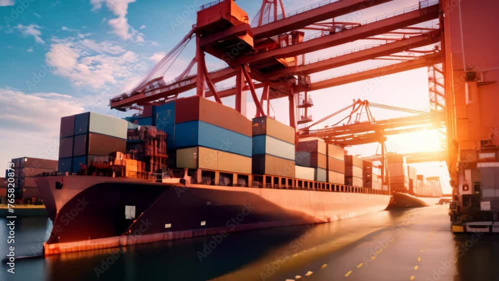 Vidéo Stock Container Cargo freight ship with working crane bridge at ...