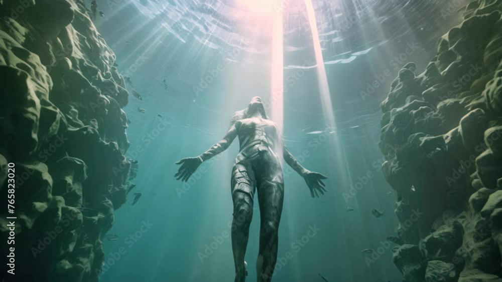 Underwater woman in the ocean. Underwater world. 3d rendering, Female ...