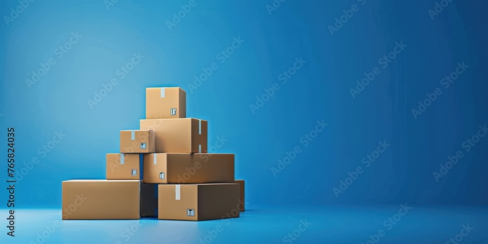Blue Background Template with Cardboard Box Stack Icon - Backdrop for ...