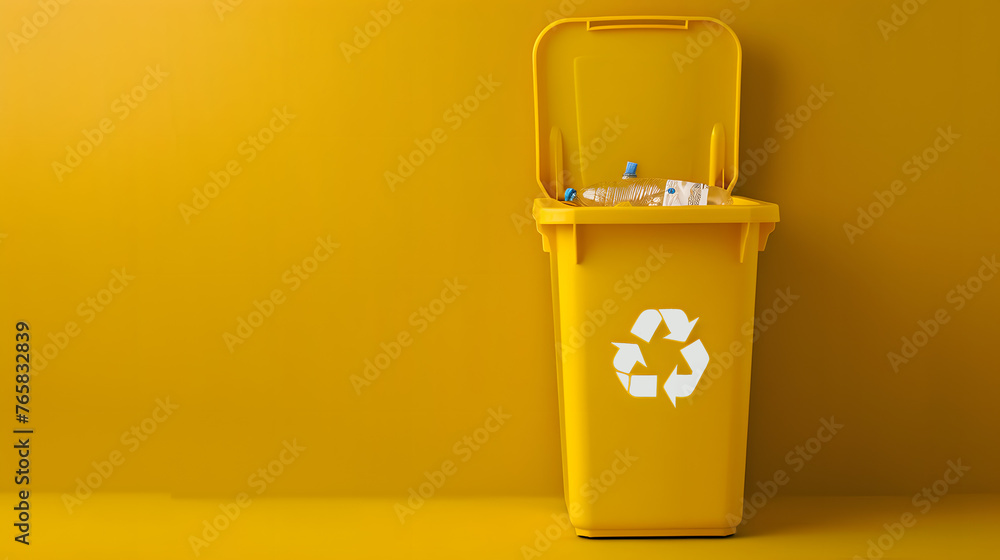 yellow dustbin specifically designated for recycling plastic trash ...