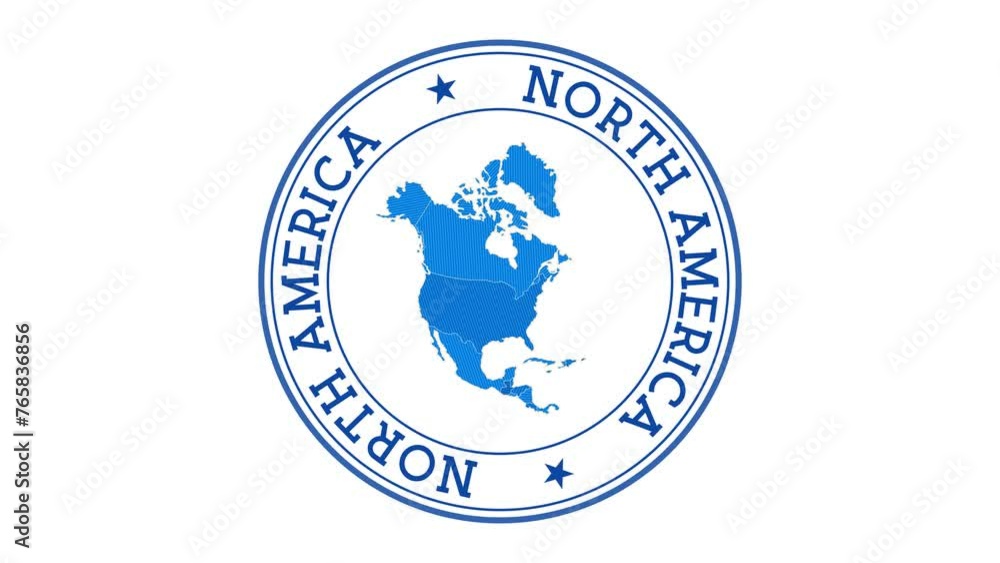 North America intro. Badge with the circular name and map of the ...