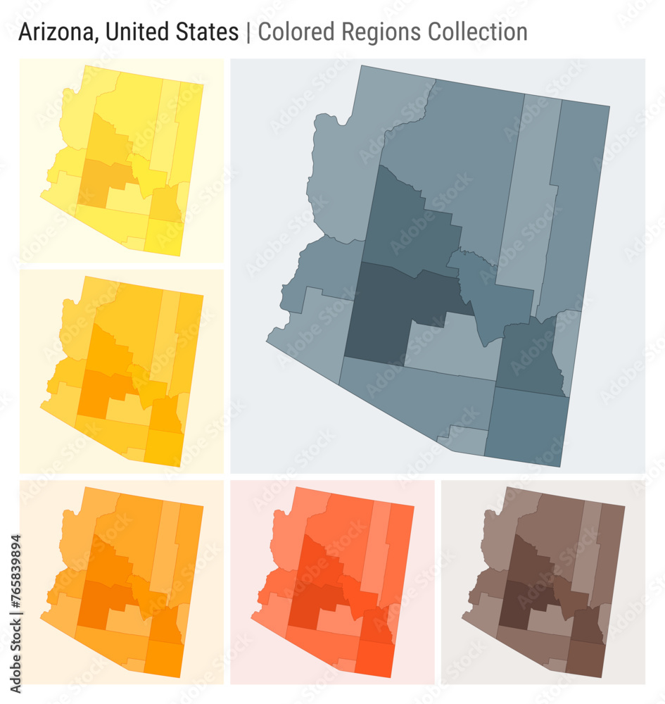 Arizona, United States. Map collection. State shape. Colored counties ...